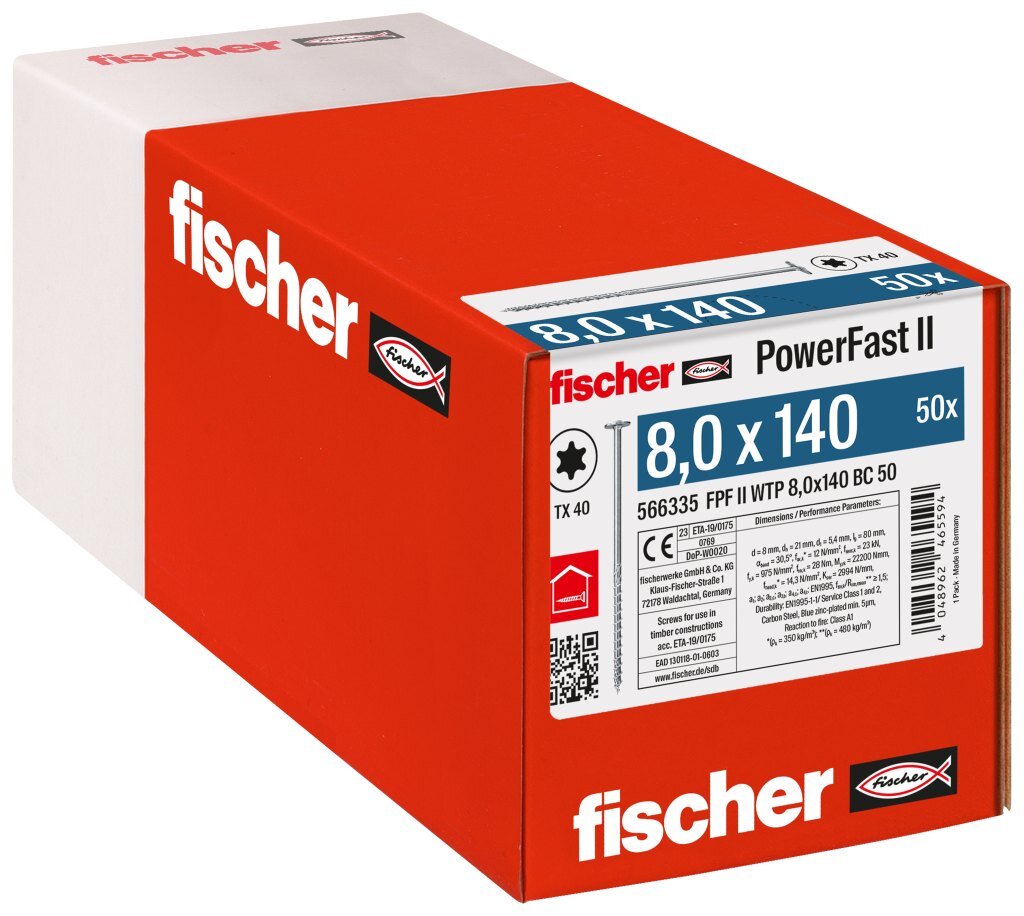 fischer PowerFast FPF II WTP 8,0 x 140 BC 50 Tellerkopf TX Teilgewinde ...